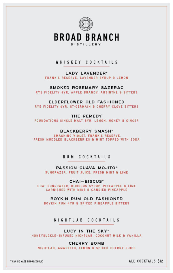 Spring Cocktail Menu – Broad Branch Distillery